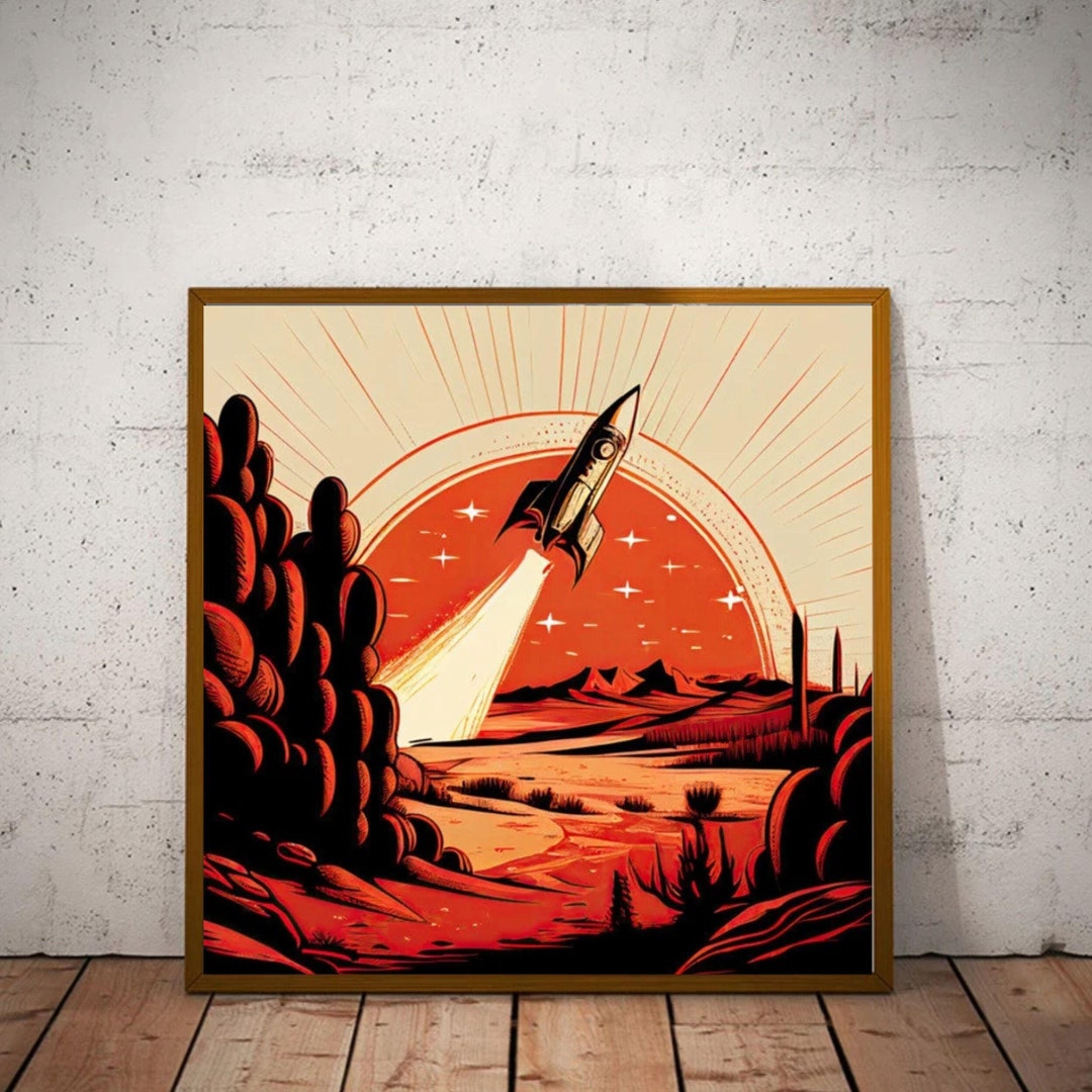 Rocket Red Glare I Vintage Sci-fi Inspired Rocket Flying Through Mars I ...