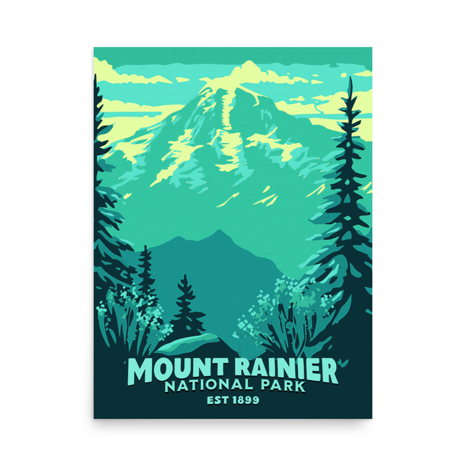 Mt Rainier Wall Art Print, National Park Poster, Mount Rainier Print ...