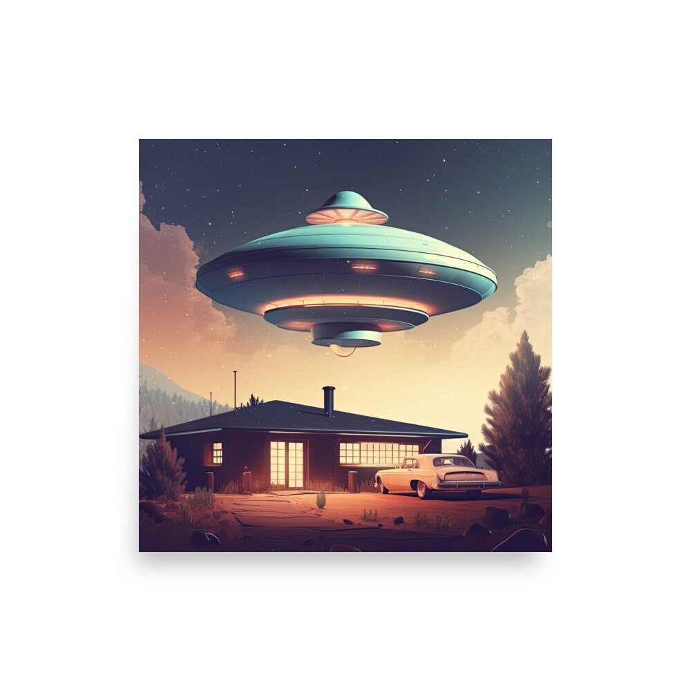 Night Time Visitors I Retro Inspired UFO Print I UFO Poster I - Etsy