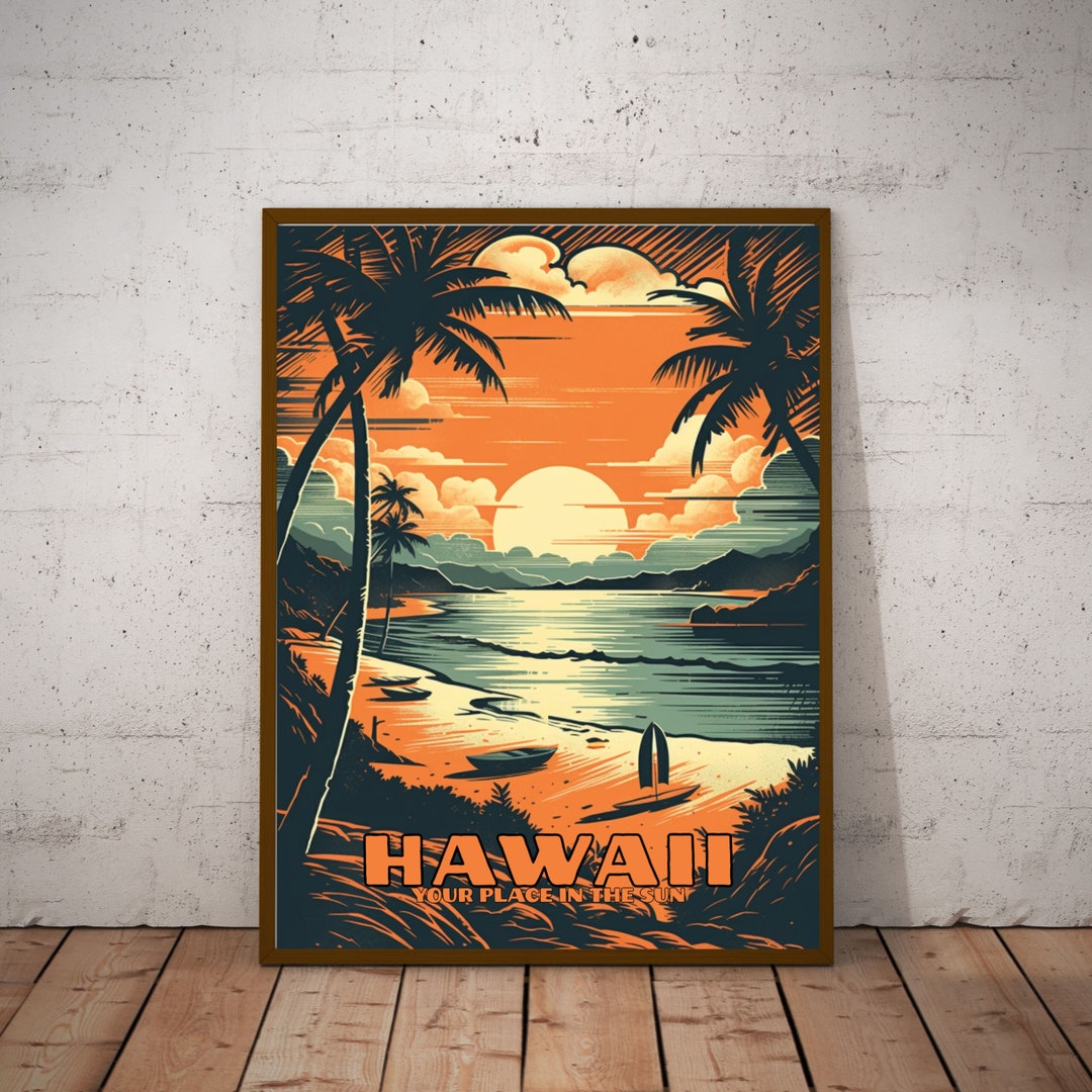 Hawaii Vintage Ocean Print I Vintage Inspired Hawaii Beach Illustration ...
