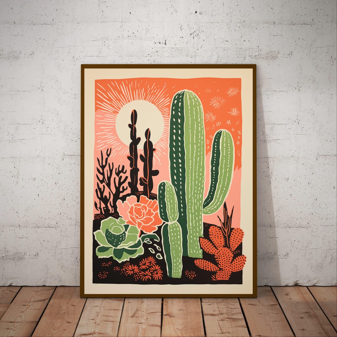 Colorful Desert Cactus Print, Southwestern Wall Art, Retro Botanical ...