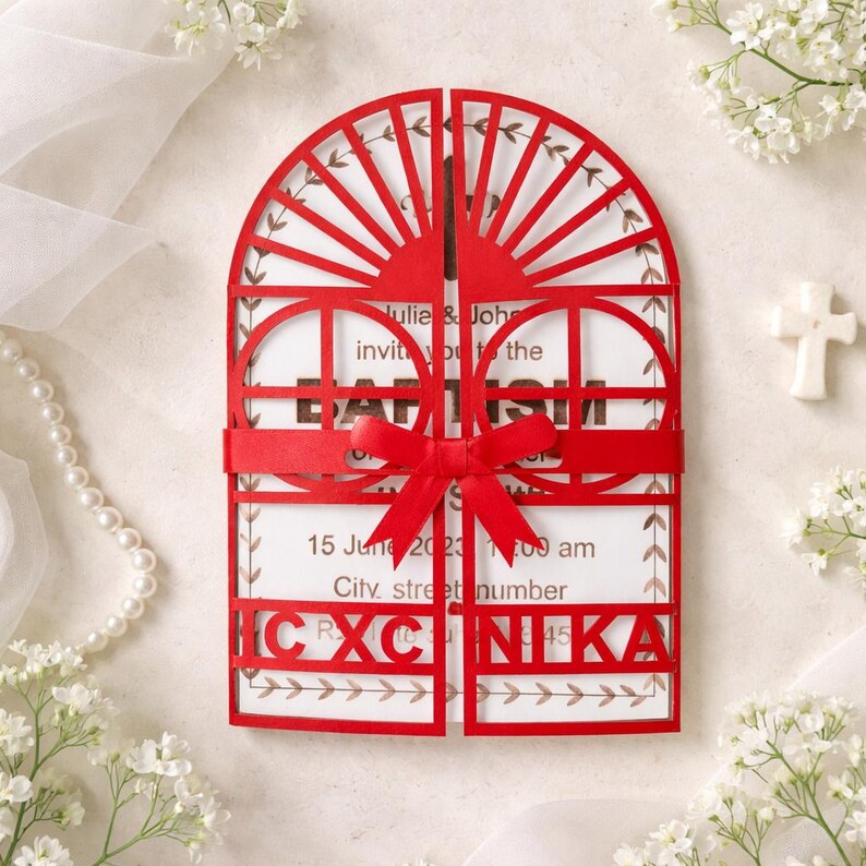 Laser Cut Baptism Invitation Card SVG Christening Announcement Digital ...