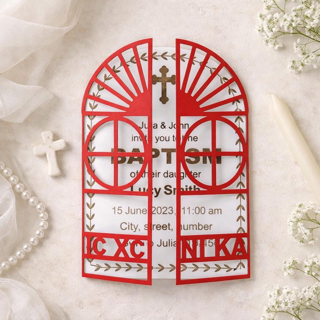 Laser Cut Baptism Invitation Card SVG Christening Announcement Digital ...