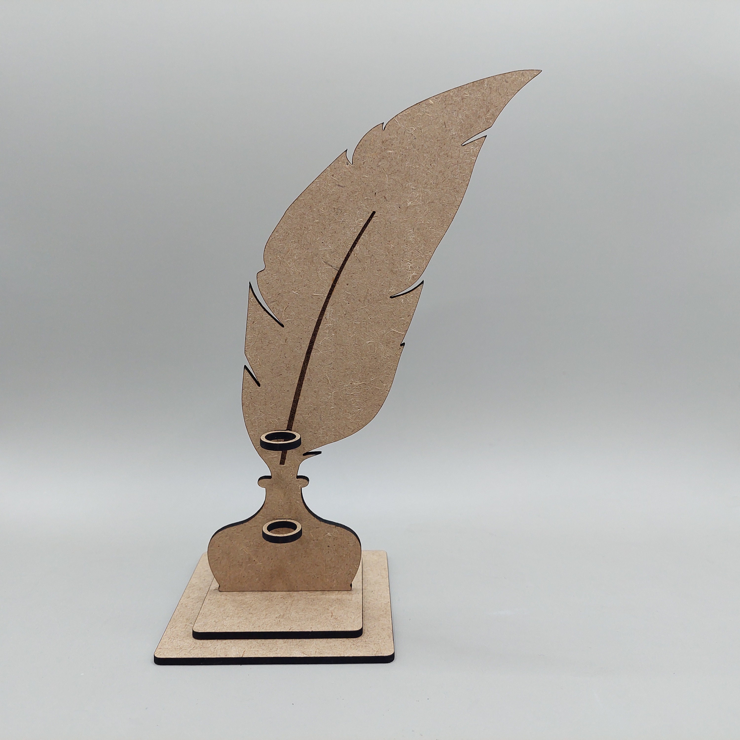 SVG Laser Cut Feather and Inkwell Pen Holder, Single Pen Vertical Stand ...