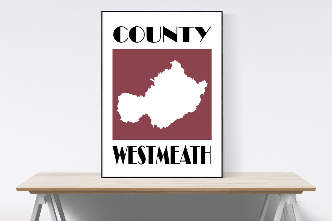 County Westmeath Map Print, Map of Westmeath Print, Westmeath Art Print ...