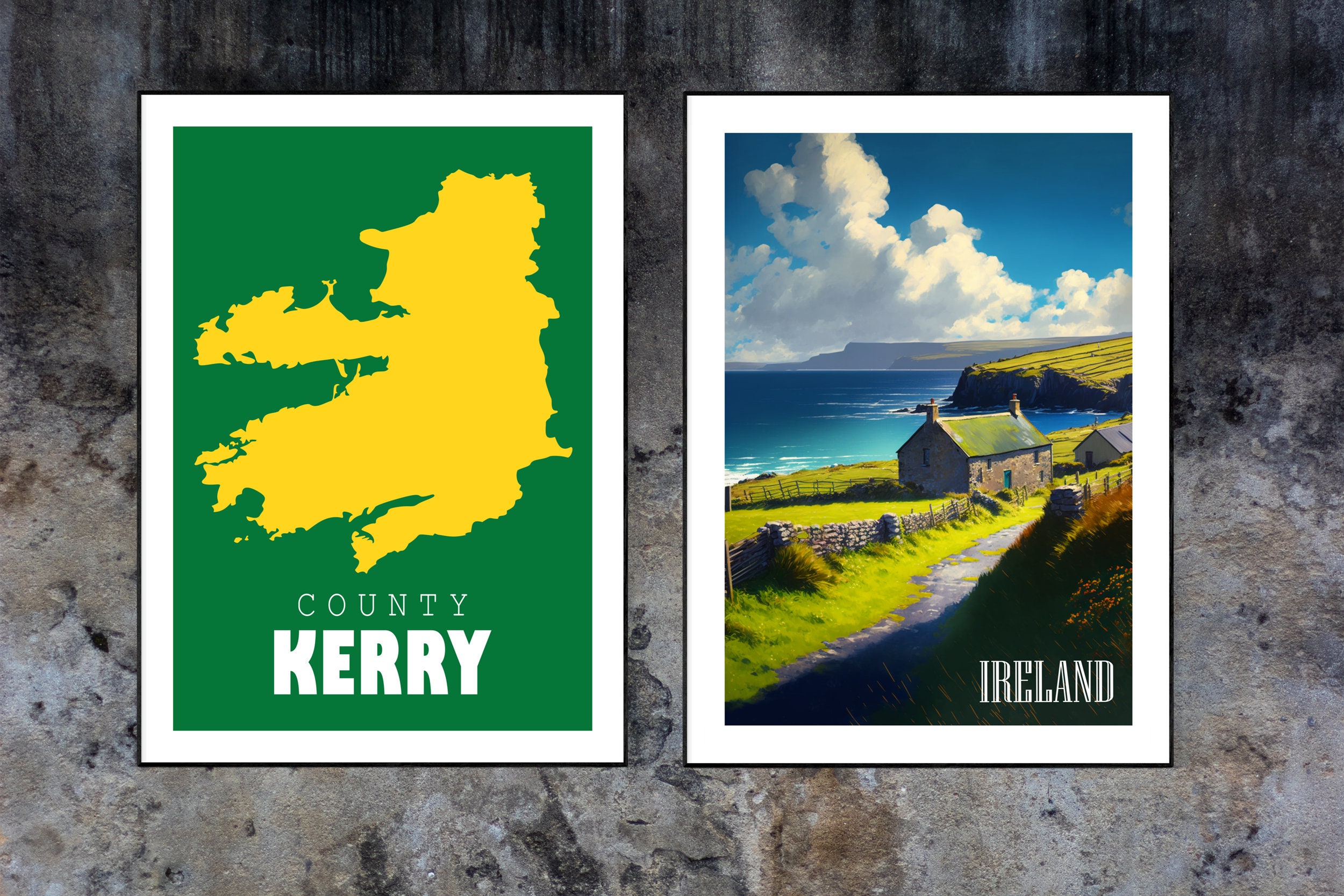 County Kerry Map Print, Map of Kerry Print, Kerry Art Print, Kerry Wall ...