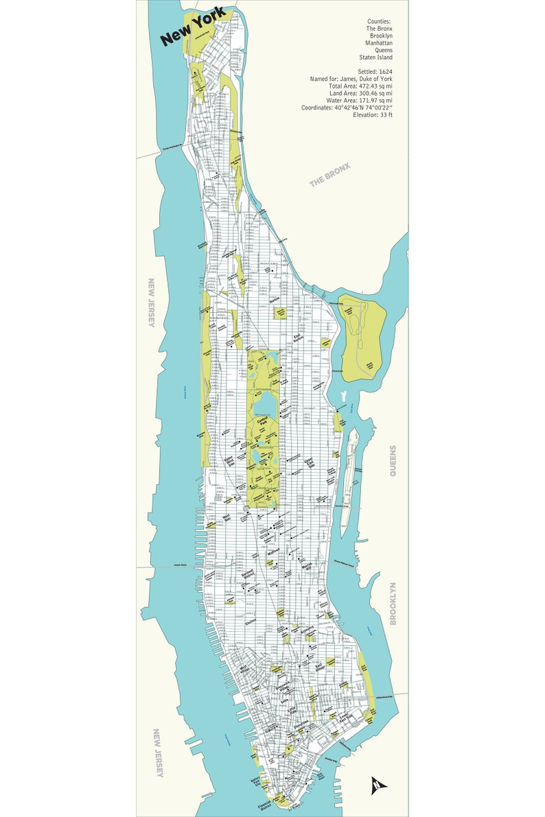 Map of Manhattan, New York, Digital File, Natural - Etsy