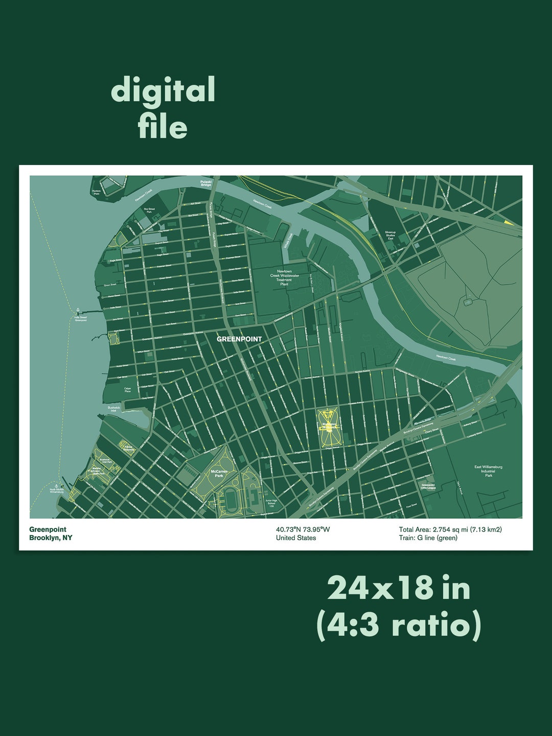 Greenpoint Map, With Streets, Digital Download, 18 X 24 Inches ...
