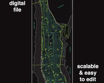 Map of Manhattan, New York, Digital File, Natural - Etsy