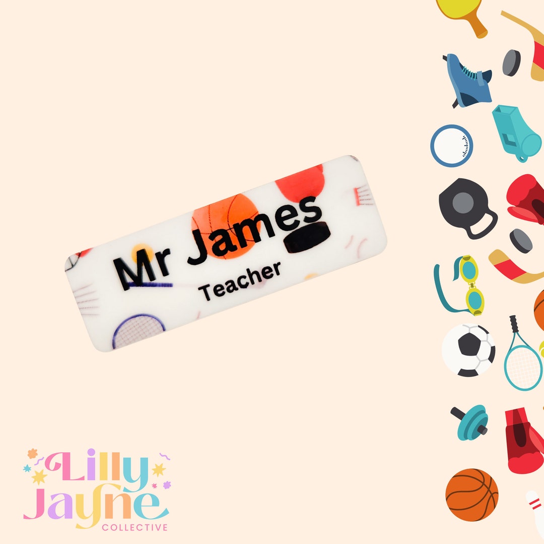 Personalised PE Teacher Name Badge, Name Badge for Work, Personalised ...