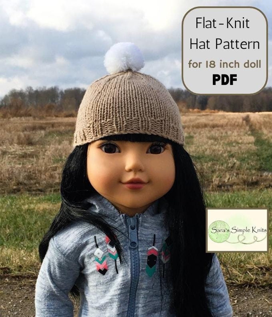 18 Inch Doll Hat Knitting Pattern, Beginner Flat Knit (PDF Pattern) - Etsy