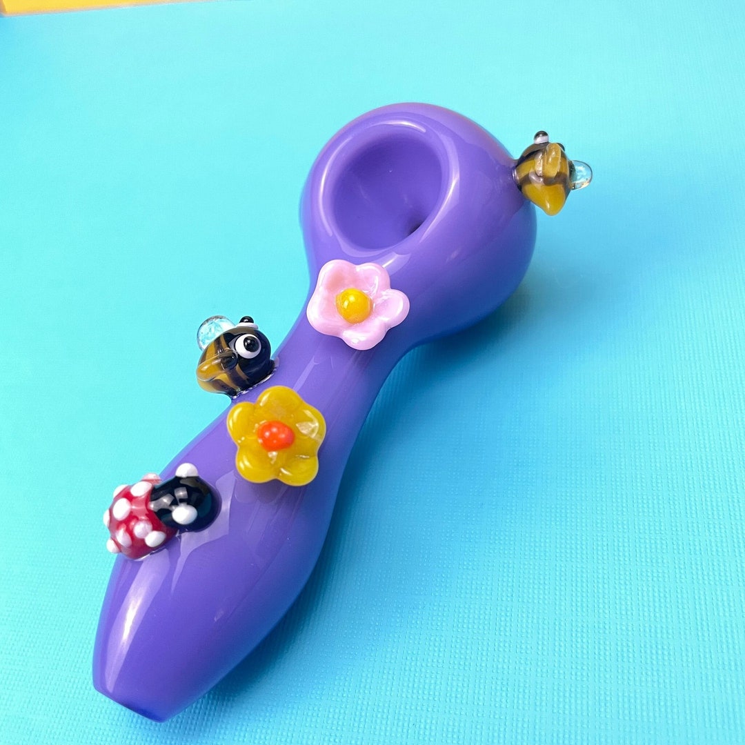 Purple Glass Pipe Unique Handmade Pipe Cute Flower Pipe - Etsy