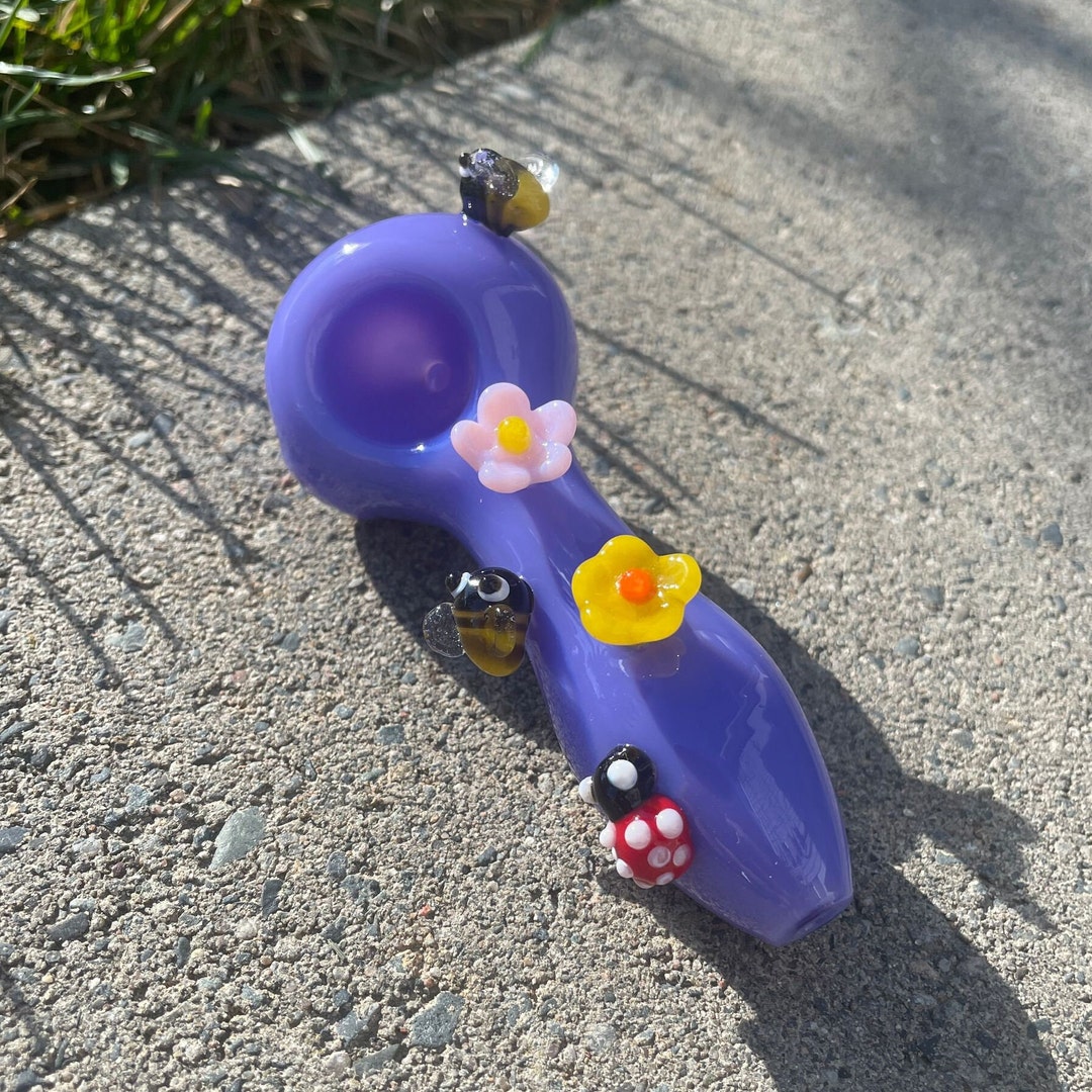 Purple Lady Bug and Bee Pipe Glass Pipes Cute Pipes - Etsy