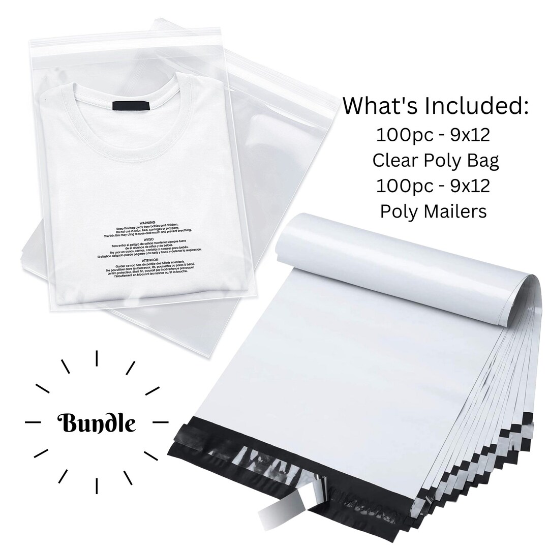 Bundle 9X12 Poly Mailers and Poly Bag Packaging Package, Small Business ...