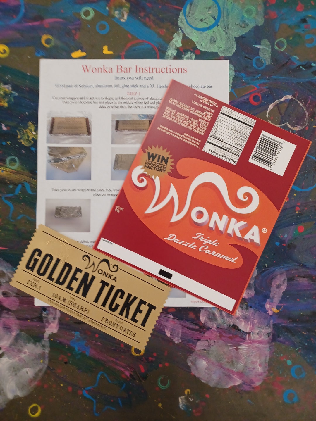 Willy Wonka Triple Dazzle Caramel Wrapper Golden Ticket - Etsy