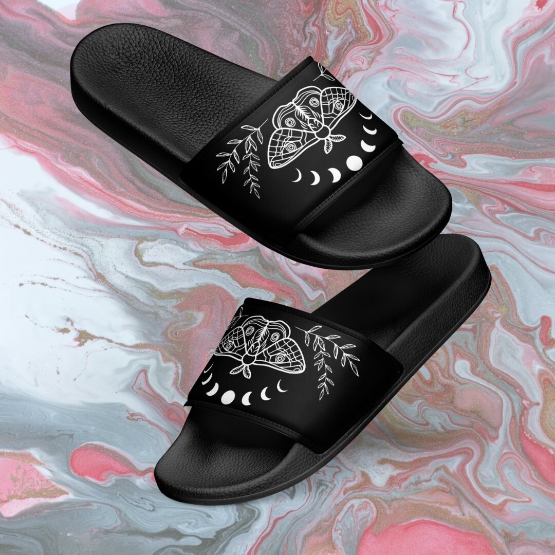 Moon Moth Slides - Summer Goth Moon Moth Black Slides Sandals - Etsy