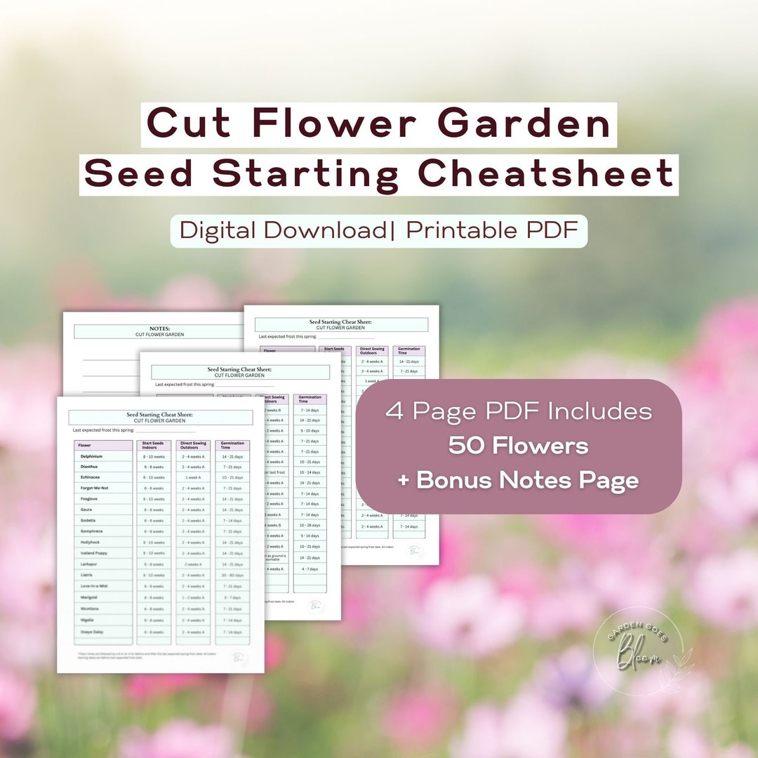 Cut Flower Garden Planner Seed Starting Cheat Sheet Planting Guide ...