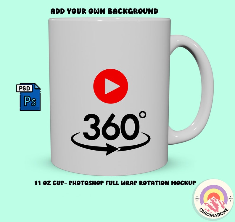 11 Oz Mug, Animated Video Mockup, Looping Mug, 360 Full Rotation ...