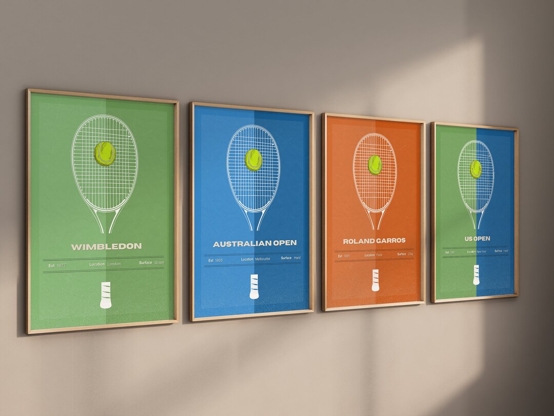 Tennis Poster Set of 4 Wall Art, Canvas / Framed / Art Print, Tennis ...