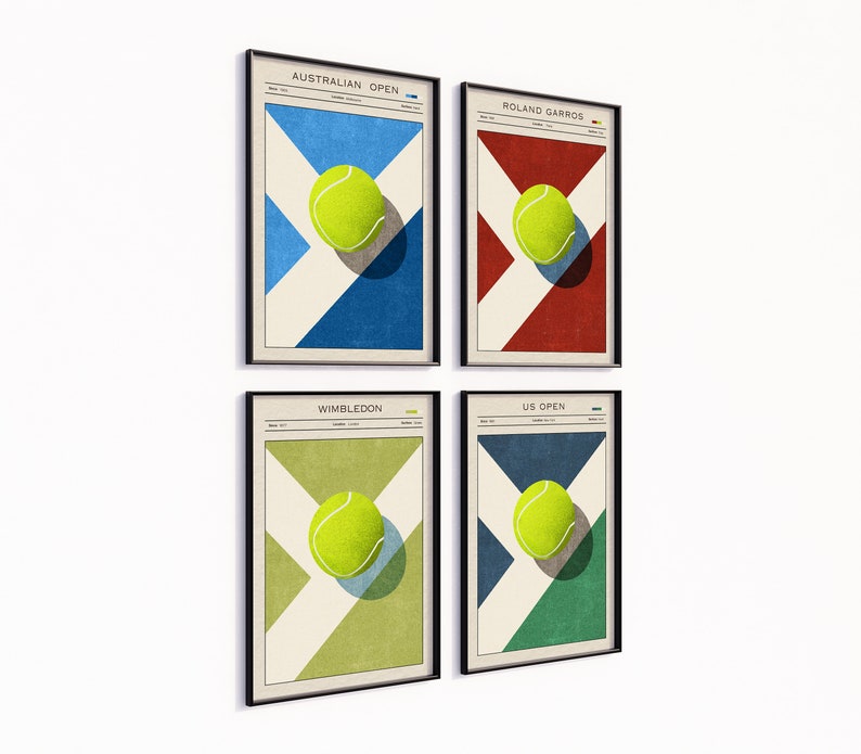 Tennis Poster Set of 4 Minimalist Wall Art Framed & Unframed, Tennis ...