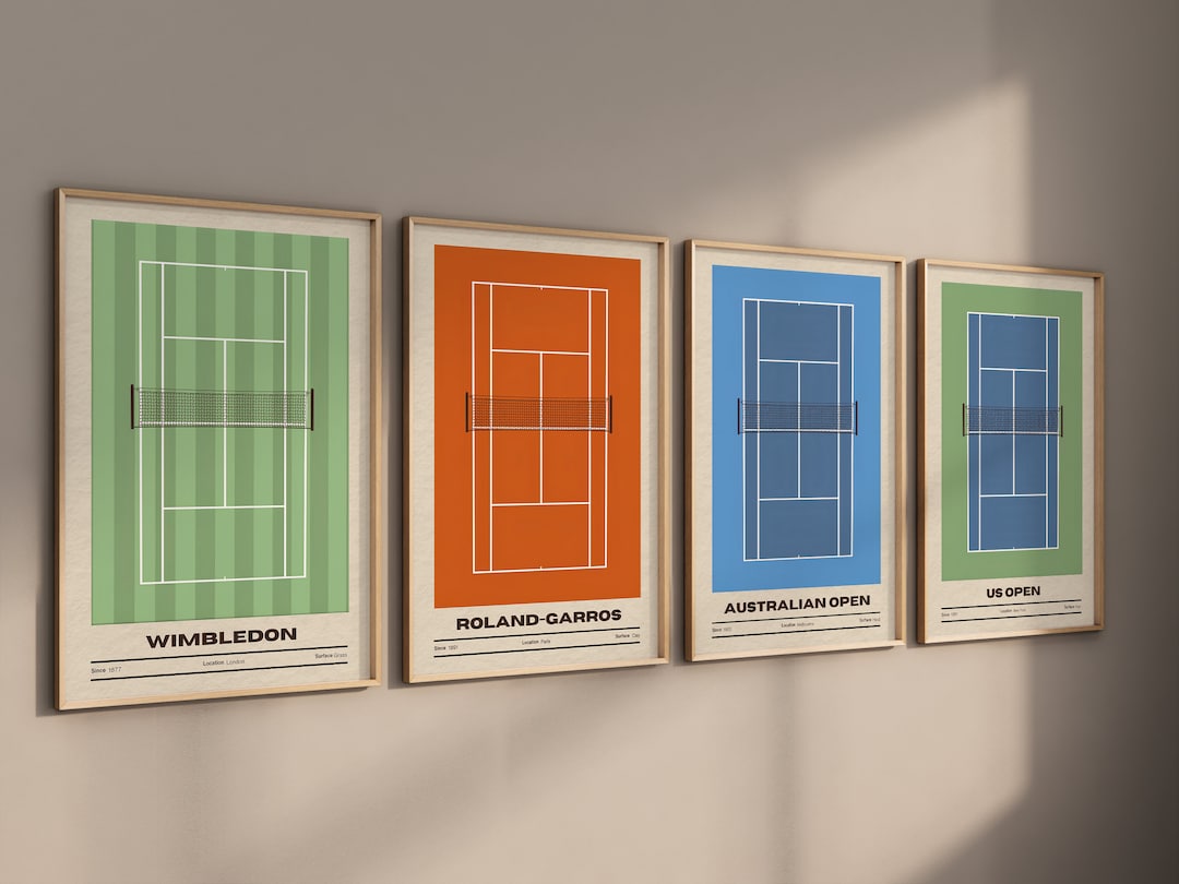 Tennis Poster Set of 4 Canvas / Art Prints / Framed Wall Art, High ...