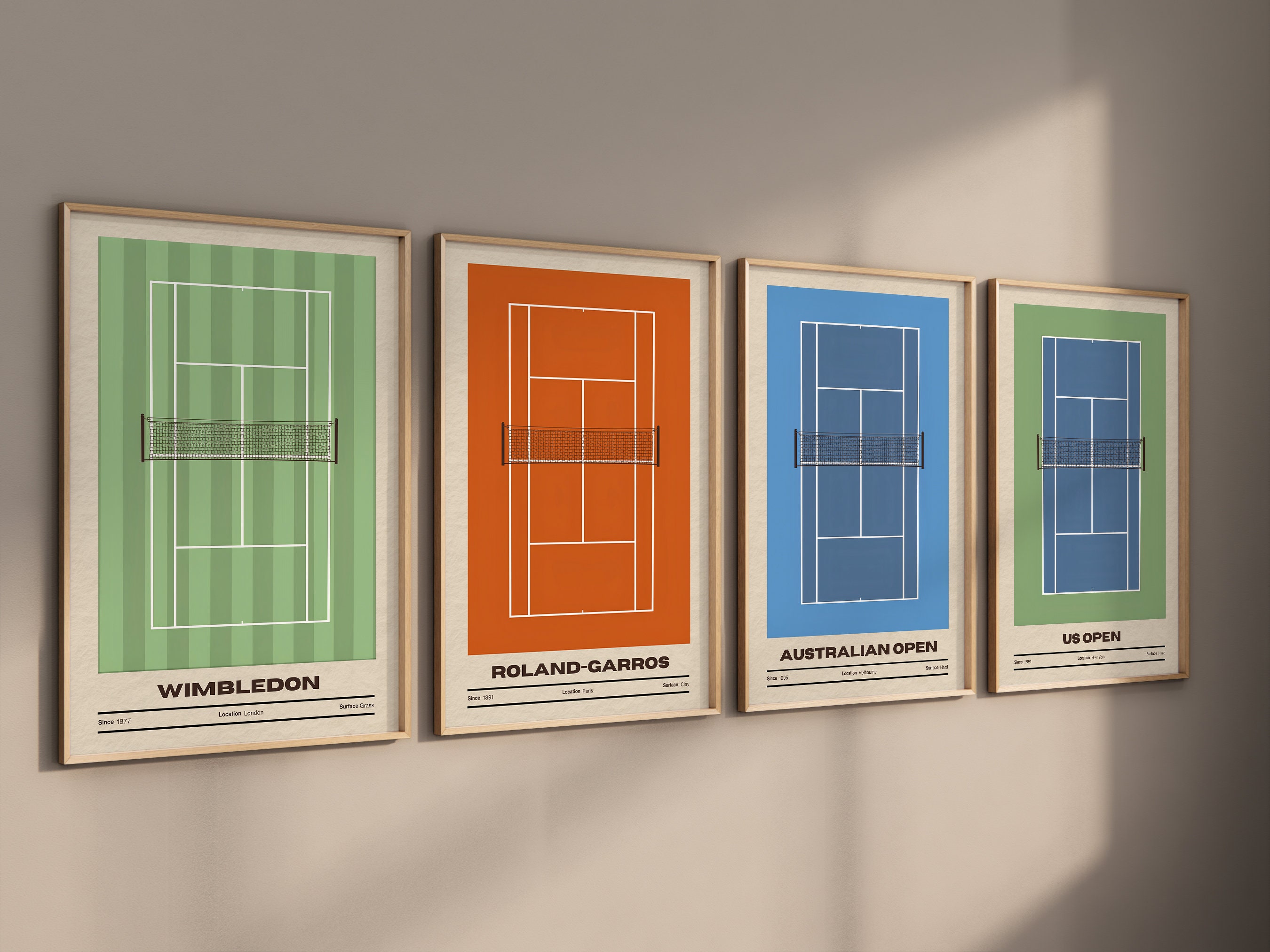 Tennis Poster Set of 4 Framed Wall Art, Canvas / Poster Minimalist ...