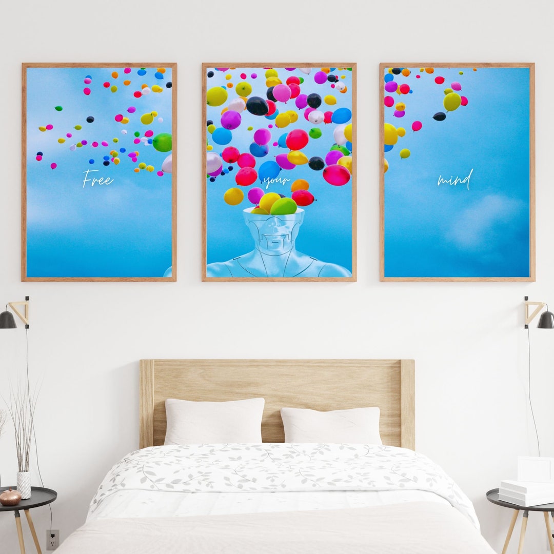 Blue Sky Art Set of 3 With Great Quote 'free Your - Etsy