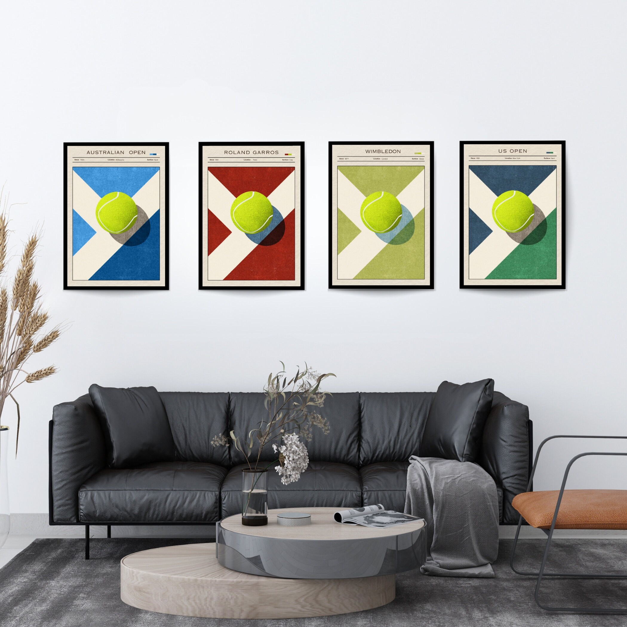 Tennis Poster Set of 4 Minimalist Wall Art Framed & Unframed, Tennis ...