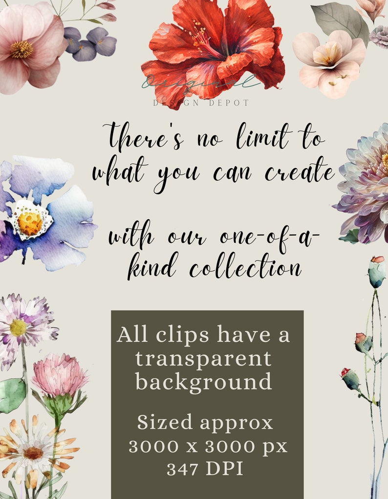 Commercial Use Flower Clipart Watercolor Wildflower Bundle - Etsy