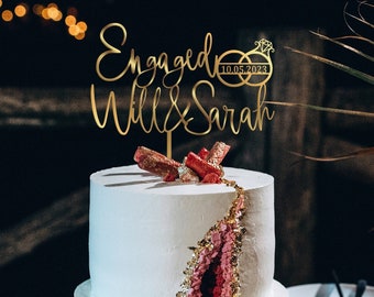 She Said Yes Cake Topper Bridal Shower Gold Cake Topper Bachelorette ...