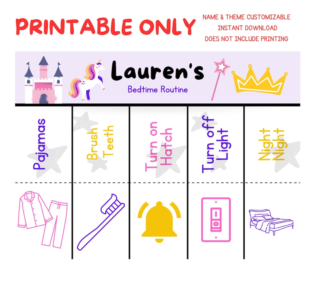 Toddler Bedtime Routine Interactive Chart Printable, Step by Step for ...