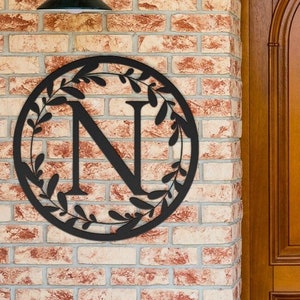 Metal Wreath Monogram Name Sign for Front Door, Metal Circle Letter ...
