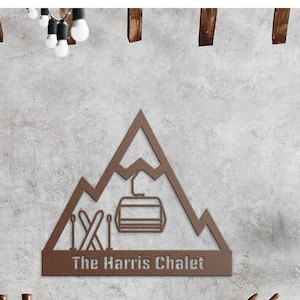 Custom Ski Chalet Cabin Sign Ski Chair Lift Mountain, Metal Wall Art ...