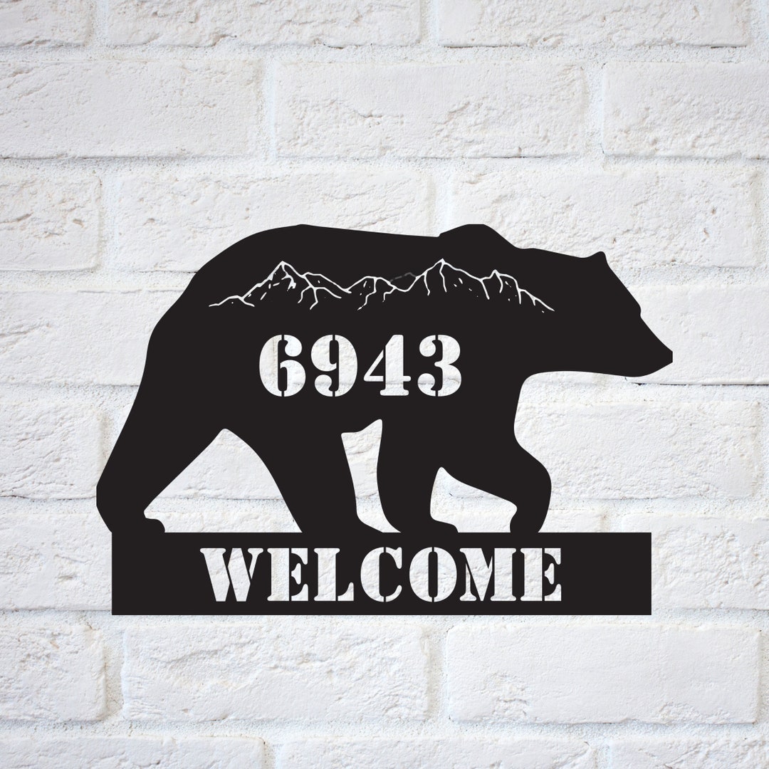 Bear Metal Address Sign, Bear Welcome Sign, Personalized Address Sign ...