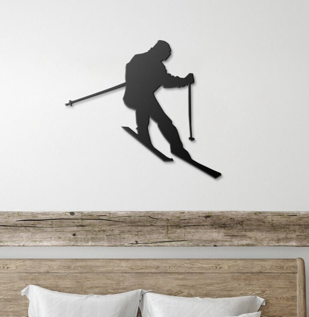 Skier Metal Wall Art, Ski Decor, Gift for Skier, Ski Slope Winter Wall ...