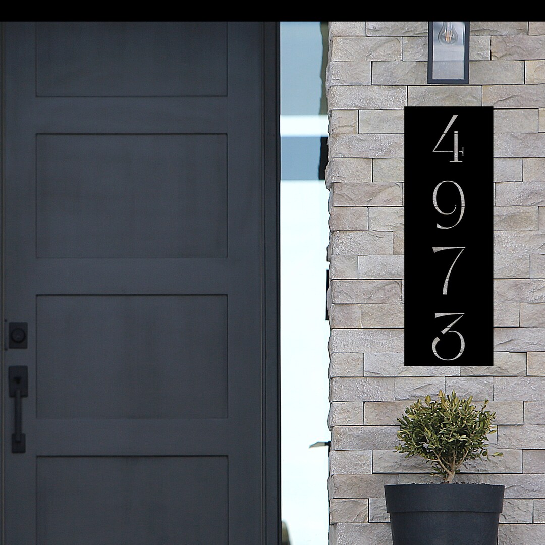 Mid Century Modern Vertical House Number Sign, Retro Metal Address Sign ...