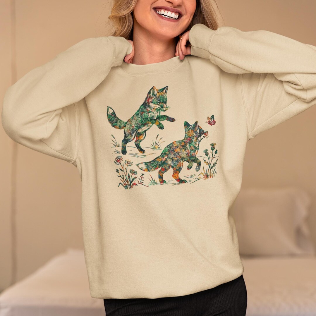 Fox Sweatshirt - Foxes Cottagecore Sweater, Woodland Nature Crewneck ...