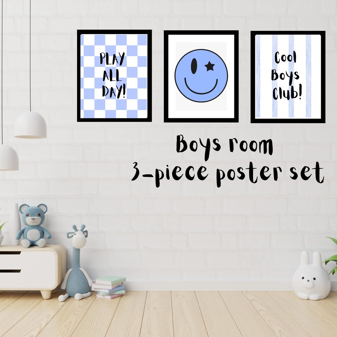 Boys Room Poster Set | Cool Boys Club Wall Art | Blue Playroom Prints ...