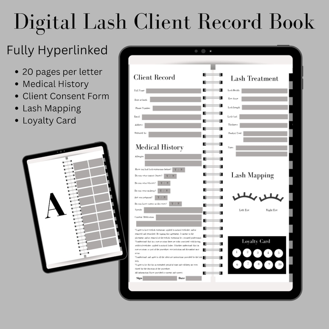 2024 Digital Lash Client Record Book, Lash Tech Planner, Business Beauty Book, Easy Client ...