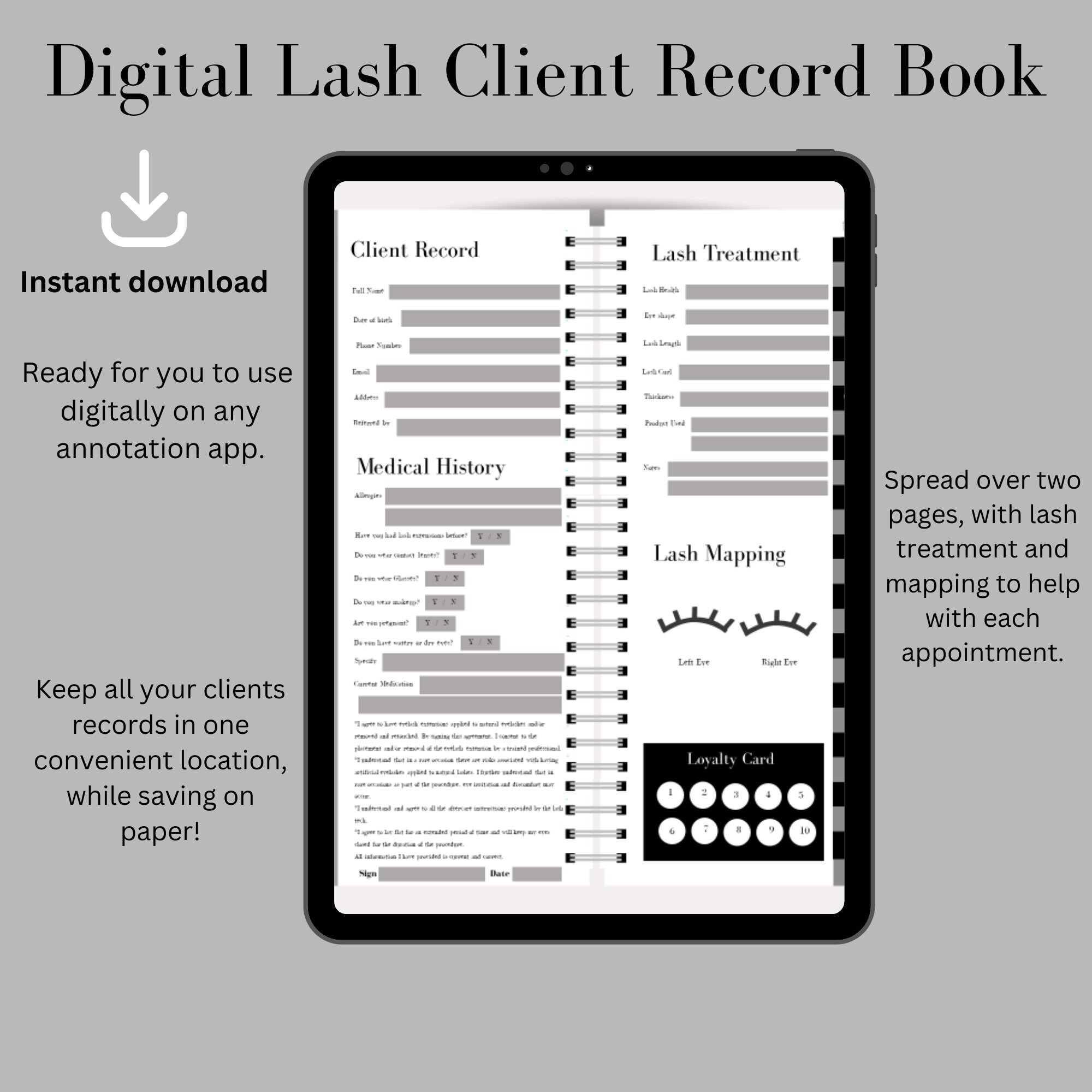 2024 Digital Lash Client Record Book, Lash Tech Planner, Business Beauty Book, Easy Client ...