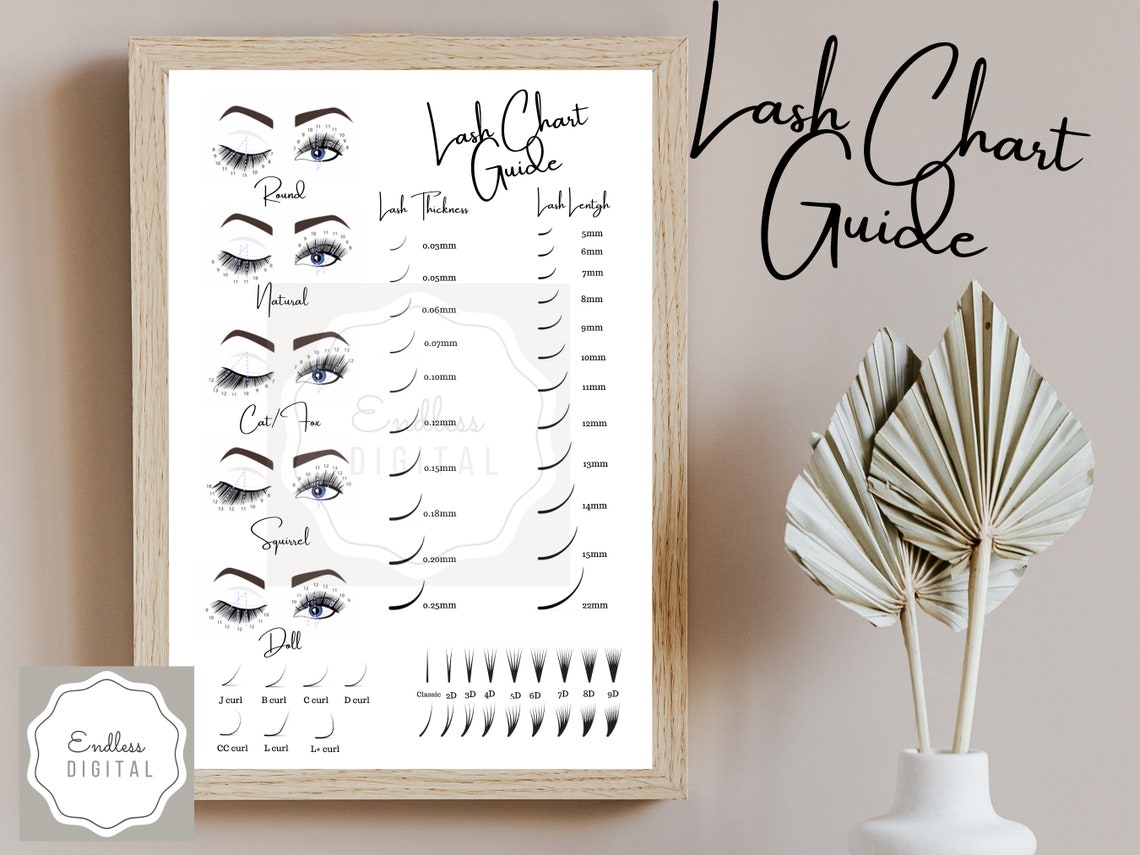 Lash Extension Chart Guide, Lash Mapping, Lash Chart Display, Printable ...