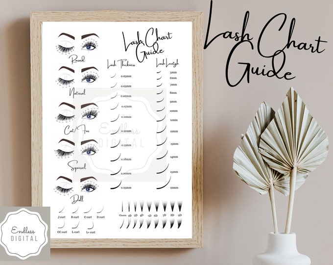 Digital Printable Lash Chart | Lash Guide Lash Chart Eyelash Extension ...
