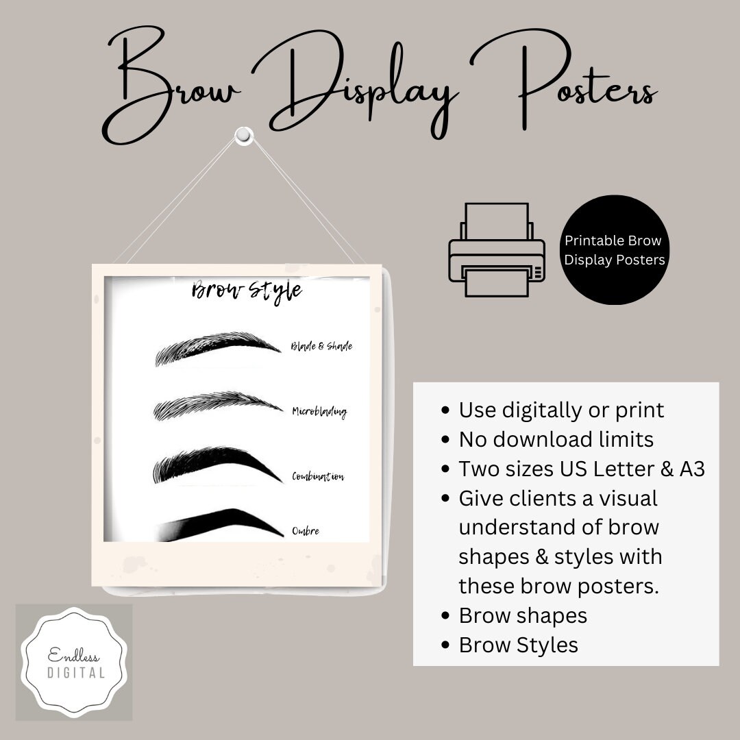 Brow Display Poster, Eyebrow Shapes, Eyebrow Style Poster, Beauty Salon ...