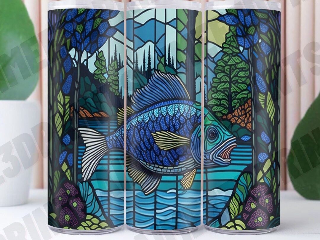 Stained Glass Bass Fish 20oz Skinny Tumbler American Lake Trout Jumping ...