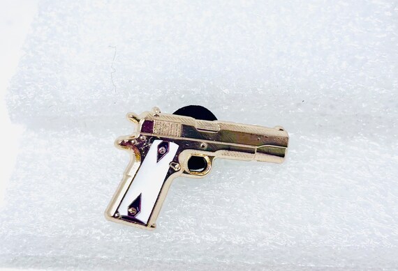 Gold pistol M1911 gun enamel pin - Gem