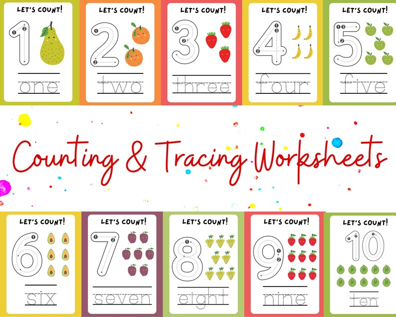 Counting & Tracing Worksheet-10 Pages PDF - Etsy