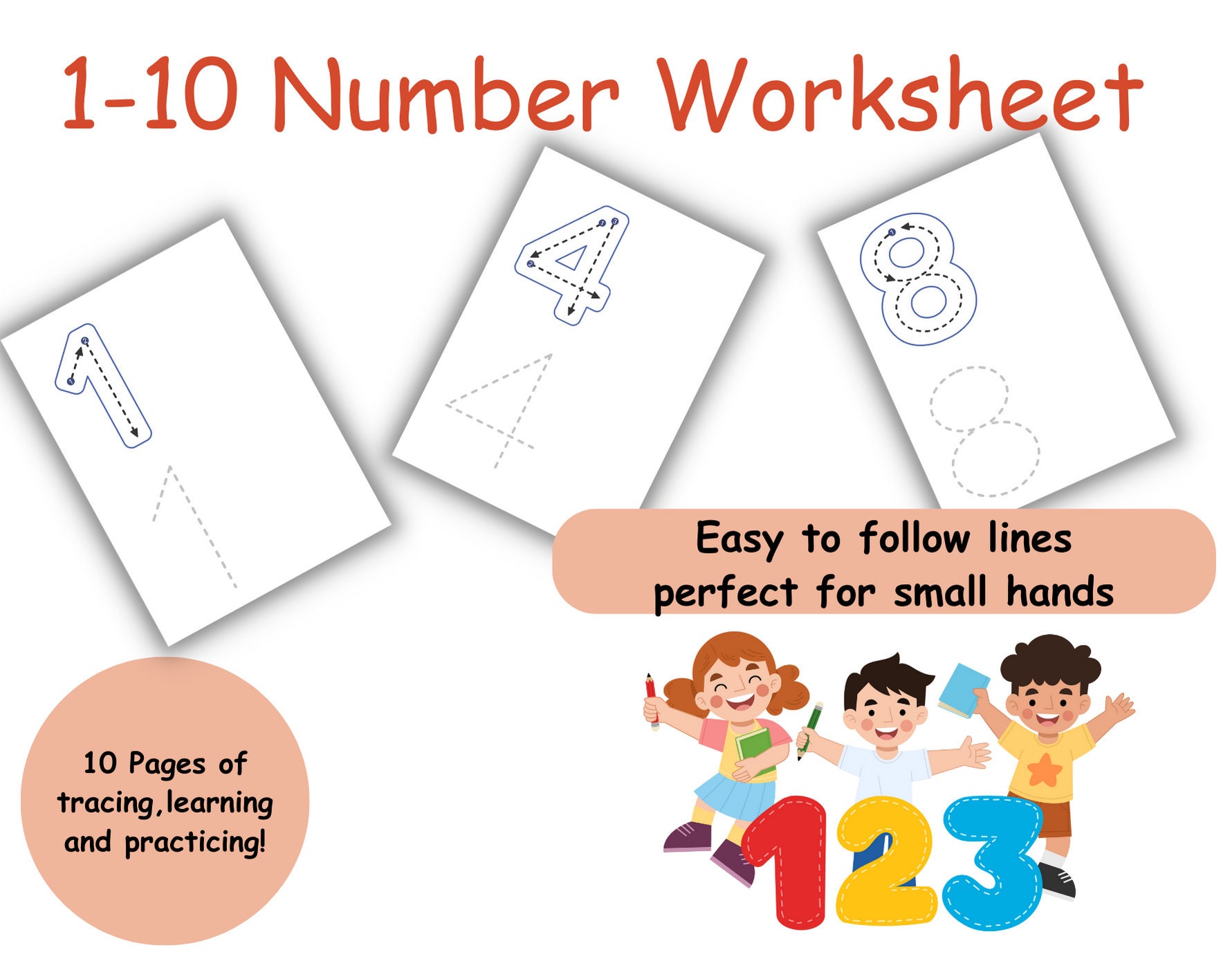 Number 1- 10 Practice Tracing Worksheet - Etsy