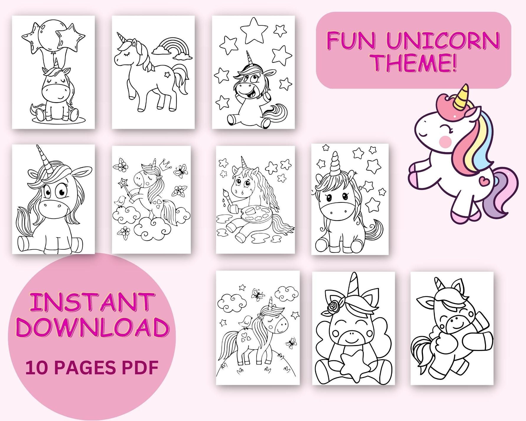 Coloring Pages for Kids-unicorn Theme-1 PDF-10 Coloring Pages - Etsy
