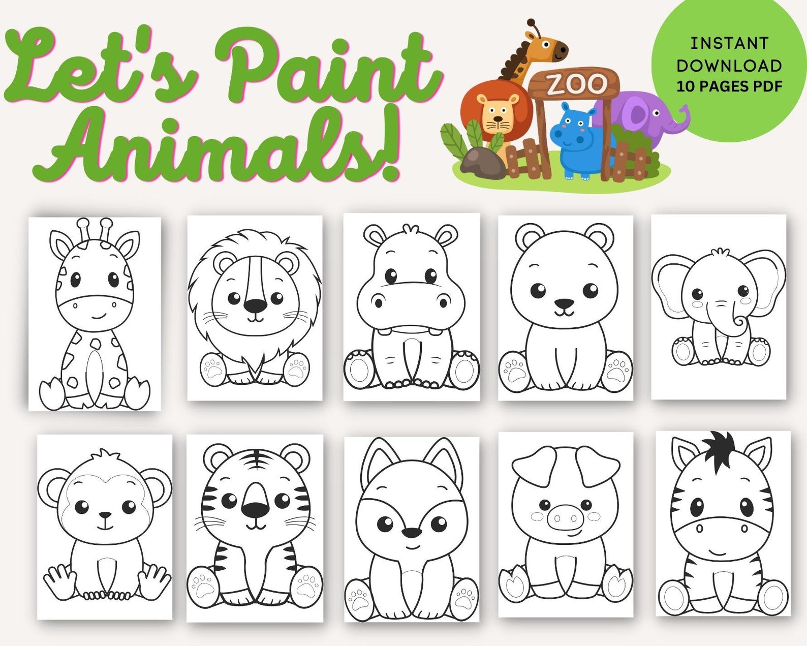 Animal Coloring Pages-1 PDF (10 Pages)- Cute and Fun Animal Theme ...