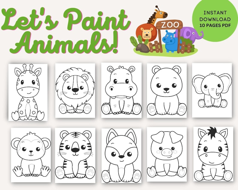 Animal Coloring Pages-1 PDF (10 Pages)- Cute and Fun Animal Theme ...